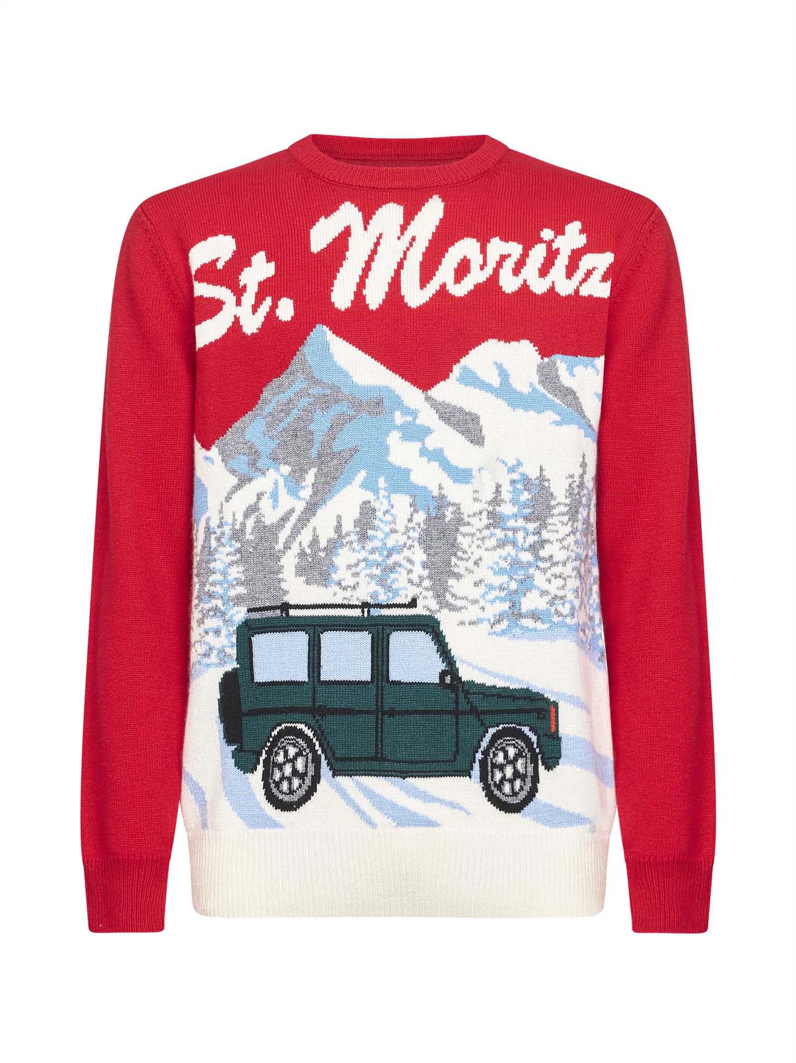 Red wool blend jacquard postcard Heron sweater – Daniello.com