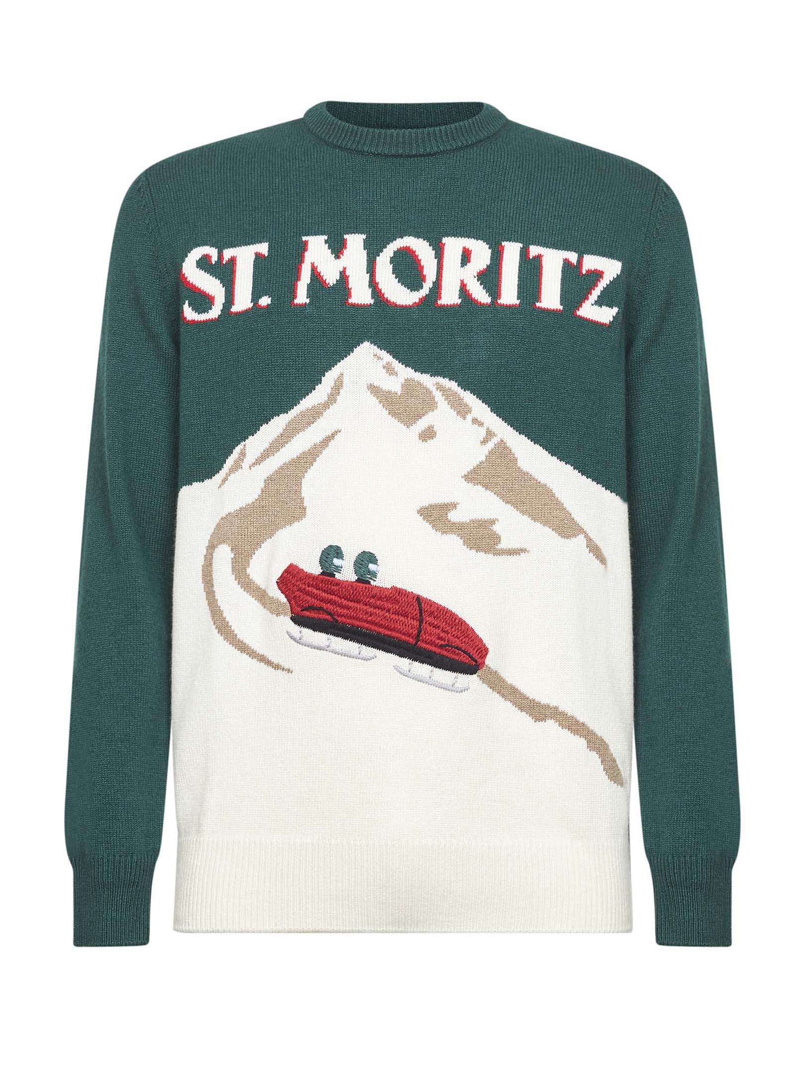 Green wool blend jacquard postcard Heron sweater – Daniello.com