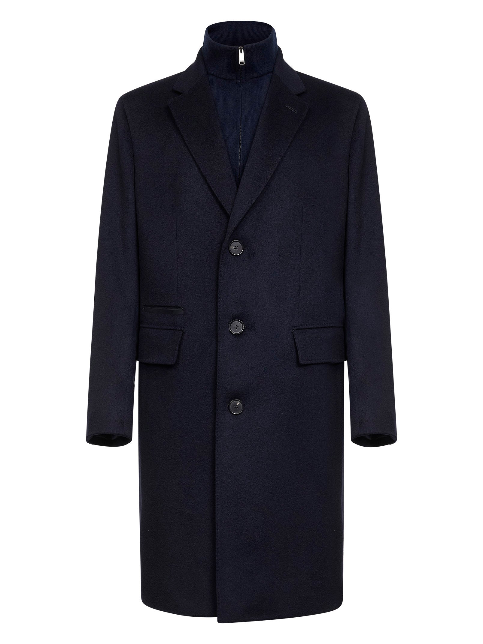 Blue Oasi Cashmere overcoat with bib – Daniello.com